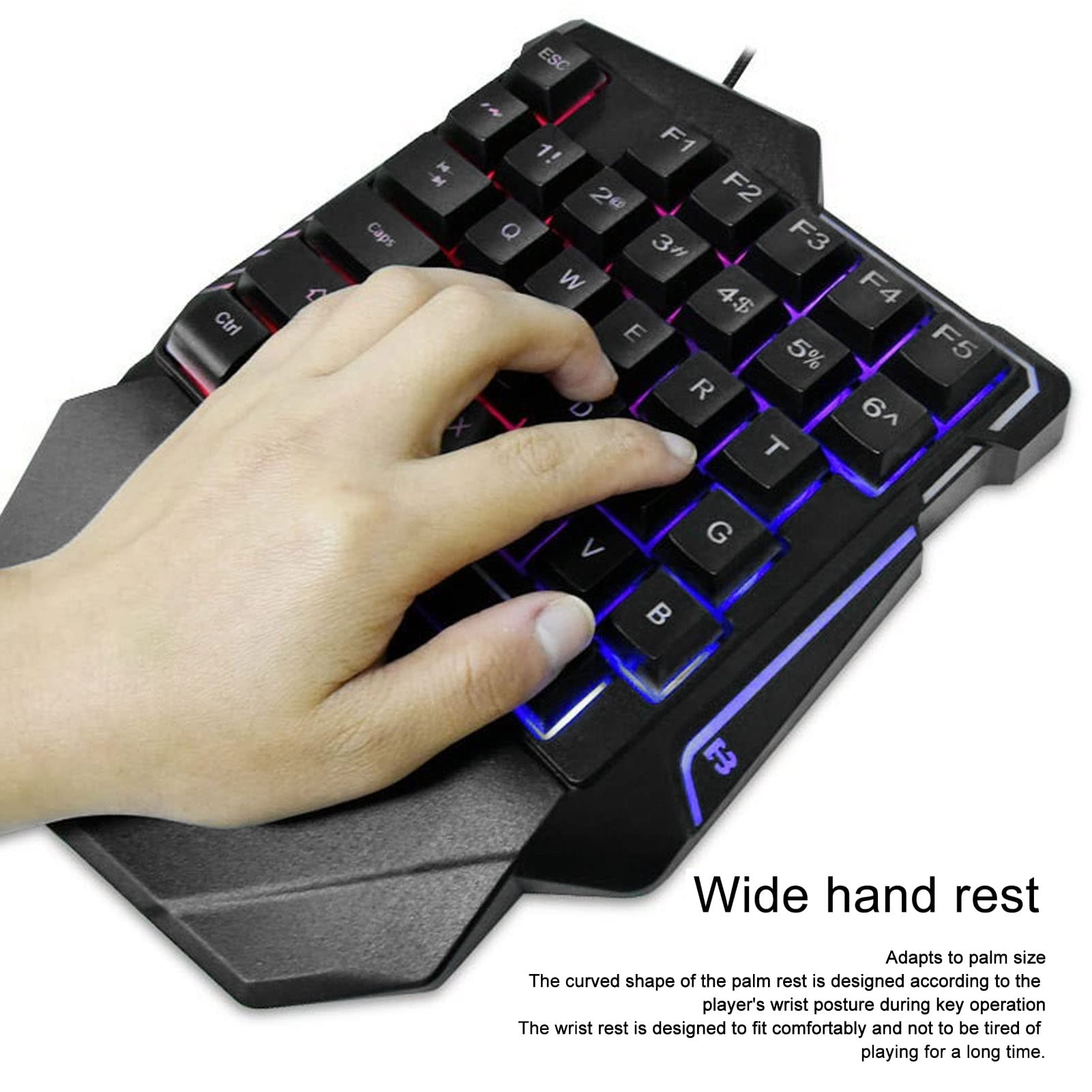 Naroote RGB Gaming Keyboard, ABS Material Colorful Backlight One Handed Gaming Keyboard 35 Keys for PC