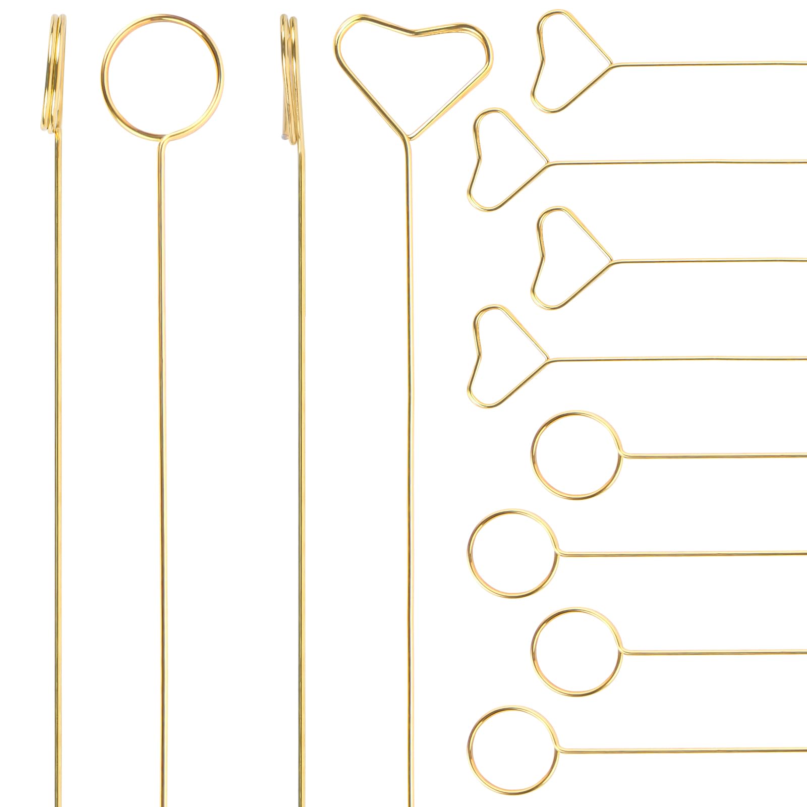 MIDELONG Metal Floral Place Card Holder, Gold Round and Heart Shape Floral Picks Flower Picks Clip Picture Holders Photo Memo Holder Pick Gift Card Holder for Wedding Party Birthday, Pack of 40
