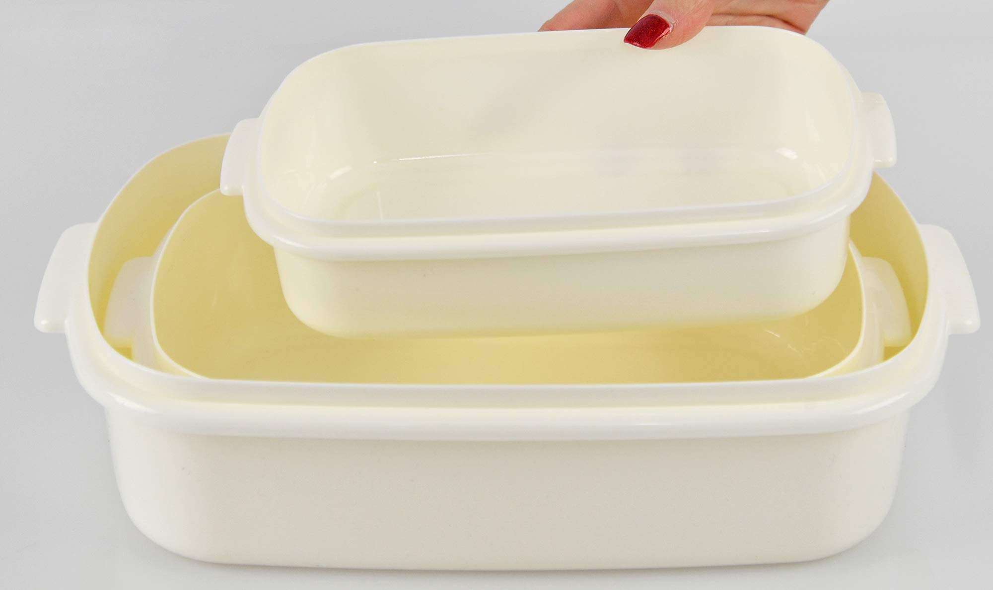 Home-X Rectangle Food Storage Containers, Microwave Cookware, Easy Storage β 21 oz / 27 oz / 81 oz Capacity - Set of 3 β Cream