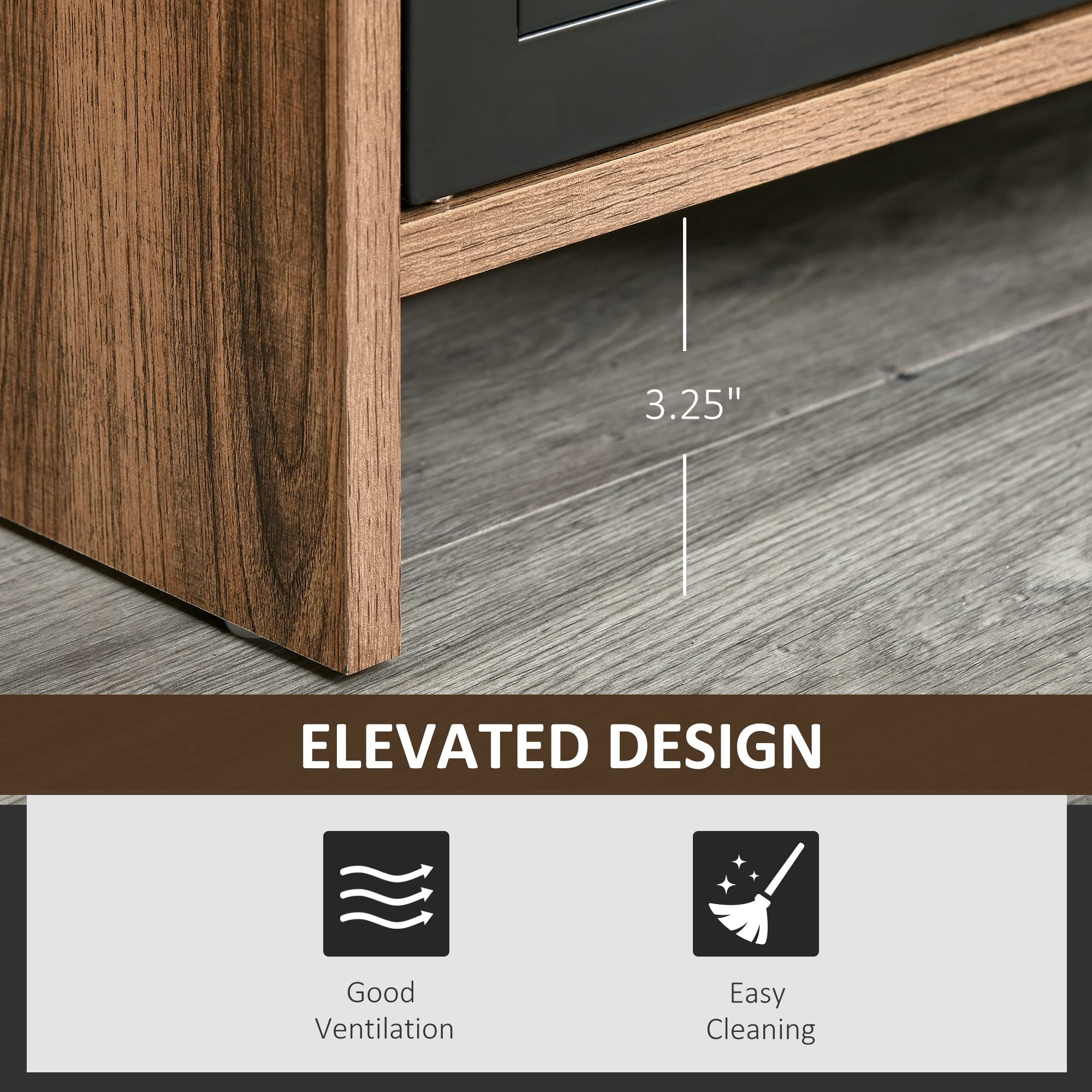 HOMCOM TV Stand Cabinet with Large Tabletop, 2 Locker Style Cupboards, 2 Storage Shelves and Elevated Base for Bedroom, Brown/Grey
