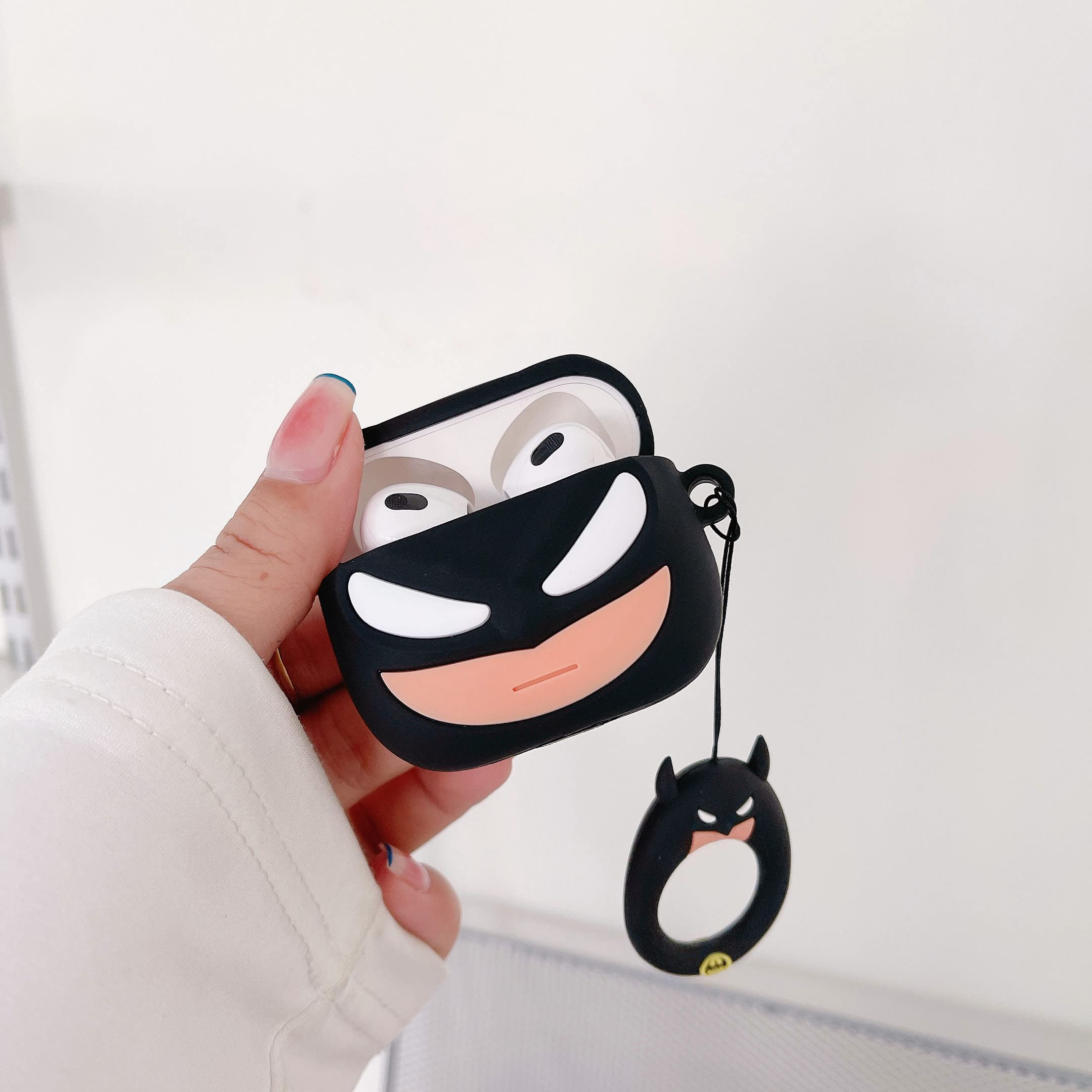 TSYue for Airpods Pro 2nd Generation/1st Generation Case with Keychain, Cartoon iPod Pro 2 Case Protective Silicone Cute Airpods Pro (2023/2022/2019) Case with Lock for Women Men, Black Batman