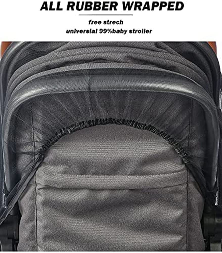 JON Mosquito Netting for Stroller,Easy Installation,Zipper Mesh Mosquito Net,Universial Encrypted Stroller Mosquito Net Black