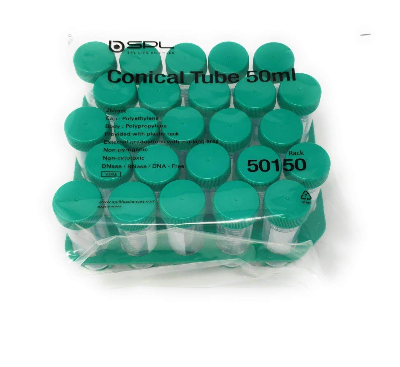 SPL 50ml Conical Centrifuge Tube PP/HDPE with PP Racks, Sterile, DNase/RNase - Free, (1 Rack (25 Tubes))
