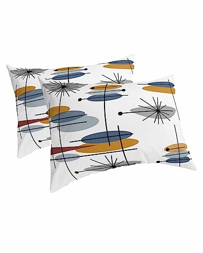 Navy Blue Orange Pillow Covers Standard Size Set of 2 20x26 Bed Pillow, Middle Century Geometric Abstract Art Aesthetics Plush Soft Comfort for Hair/ Skin Cooling Pillowcases with Envelop Closure