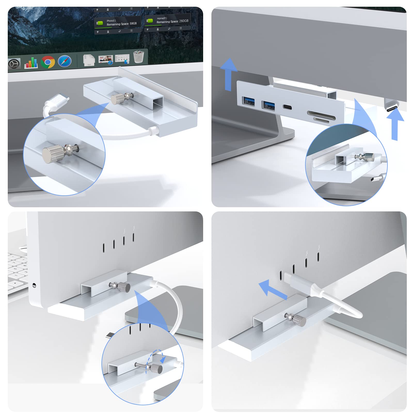 iMac USB C Hub Adapter 10Gbps, 5 in 1 USB C Hub for iMac 2021 USB-C Clamp Hub USB C Docking Station iMac Accessories with 10Gbps USB C Port, 2 USB A 10Gbps Data Ports, TF/SD Card Reader for iMac