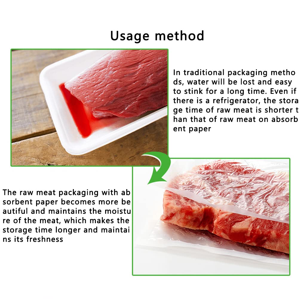 Elvaesther Meat Absorbent Pads, 100pcs Rectangular Meat Absorbant Soaking Pads, Fish and Poultry Foam Tray Pad for Vacuum Sealer Bags 6.3 x 3.14 Inch 100pcs
