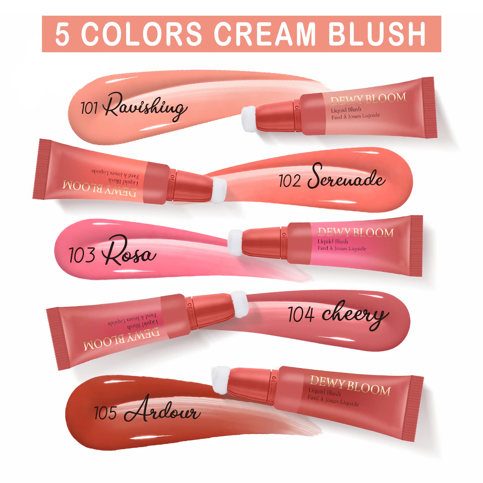 Makeup Liquid Blush Beauty Wand, Soft Cream Blush Stick for Cheeks & Lips with Cushion Applicator, Natural-looking Cheek Tint Blush Dewy Finish, Long-wearing, Weightless Easily Blendable Blush Liquid (103 Rosa)
