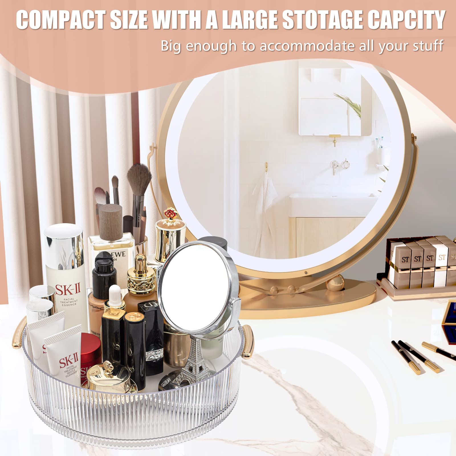 Makeup Perfume Organizer Perfume Tray, 360 Degree Rotating Rotating Makeup Organizer Lazy Susan Cosmetic Desk Storage Lotions Display Cases Organizador de Maquillaje with Large Capacity