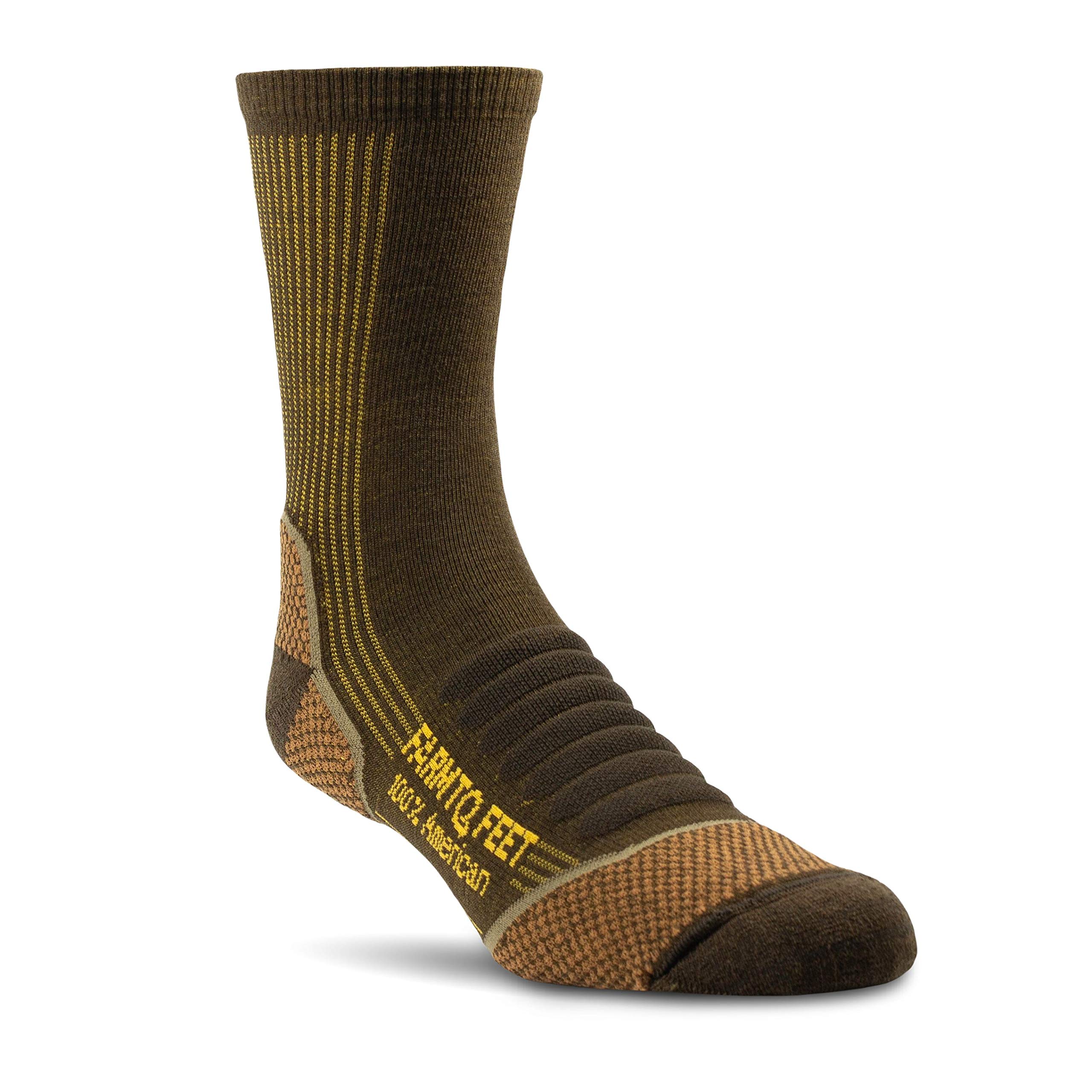 Farm to Feet Men's Damascus Lightweight Technical 3/4 Crew, Turkish Coffee/Sunflower, Large