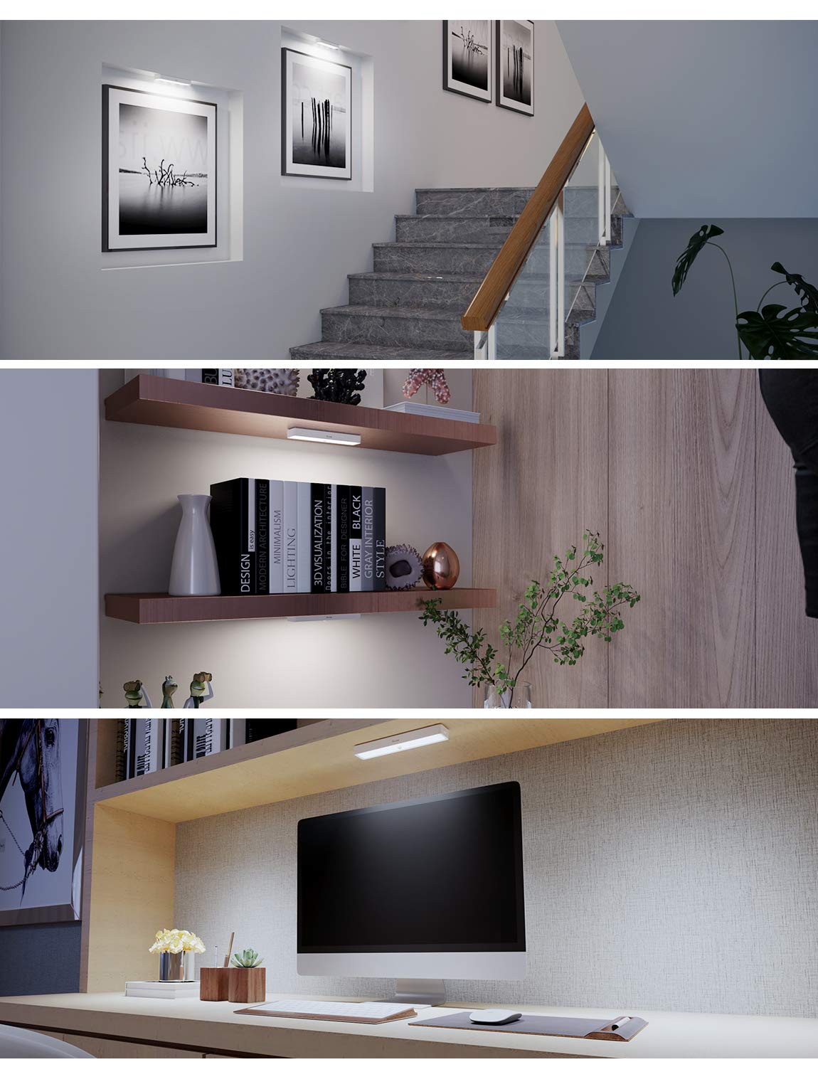 Govee Under Cabinet Lights, Closet Lights Motion Sensored, 10 LEDs 6000K Cool White Under Cabinet Lighting for Wardrobe, Under Counter Lighting, Kitchen, Bookshelf, Stairs, 3 Pack