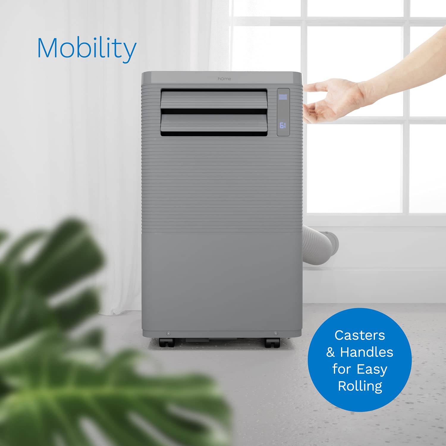 hOmeLabs 12,000 BTU Low Noise Portable Air Conditioner — 250 to 350 Sq Ft Rooms — Washable Filter, Easy Touch Control Panel, and Remote Control