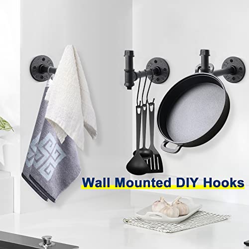 NearMoon 3 Packs Bathroom Robe and Towel Hooks for Hanging, Rustic Style Vintage Industrial Pipe Wall Mounted Hooks, Heavy Duty DIY Hardware Coat Hook for Bathroom, Kitchen (6 Inch)