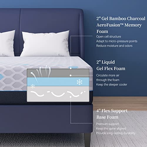 Vyfipt Full Size Memory Foam Mattress 10 Inch Bed in a Box Bamboo Charcoal Infused Gel Foam Cooling Medium Firm Mattress - Breathable - No Box Spring Needed β Full,10 Inch