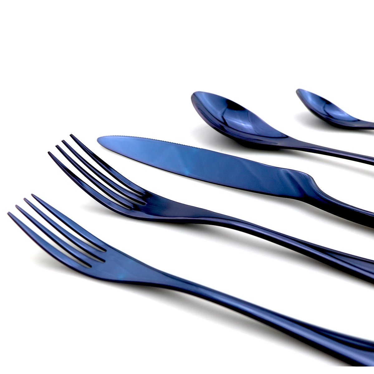 JASHII Luxury Jubilee Blue Flatware Set 20-Piece Iridescent Silverware Sets Replace Black Mirror Polished, 18/10 Stainless Steel Utensils For 4,Dinner Knife STEAK Knife Fork DINNER DESSERT Spoon