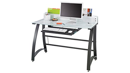 Safco Products 1938TG Xpressions 47" Computer Glass Top Workstation (Optional Keyboard Tray 1940BL Sold Separately), Tempered Glass/Black Frame