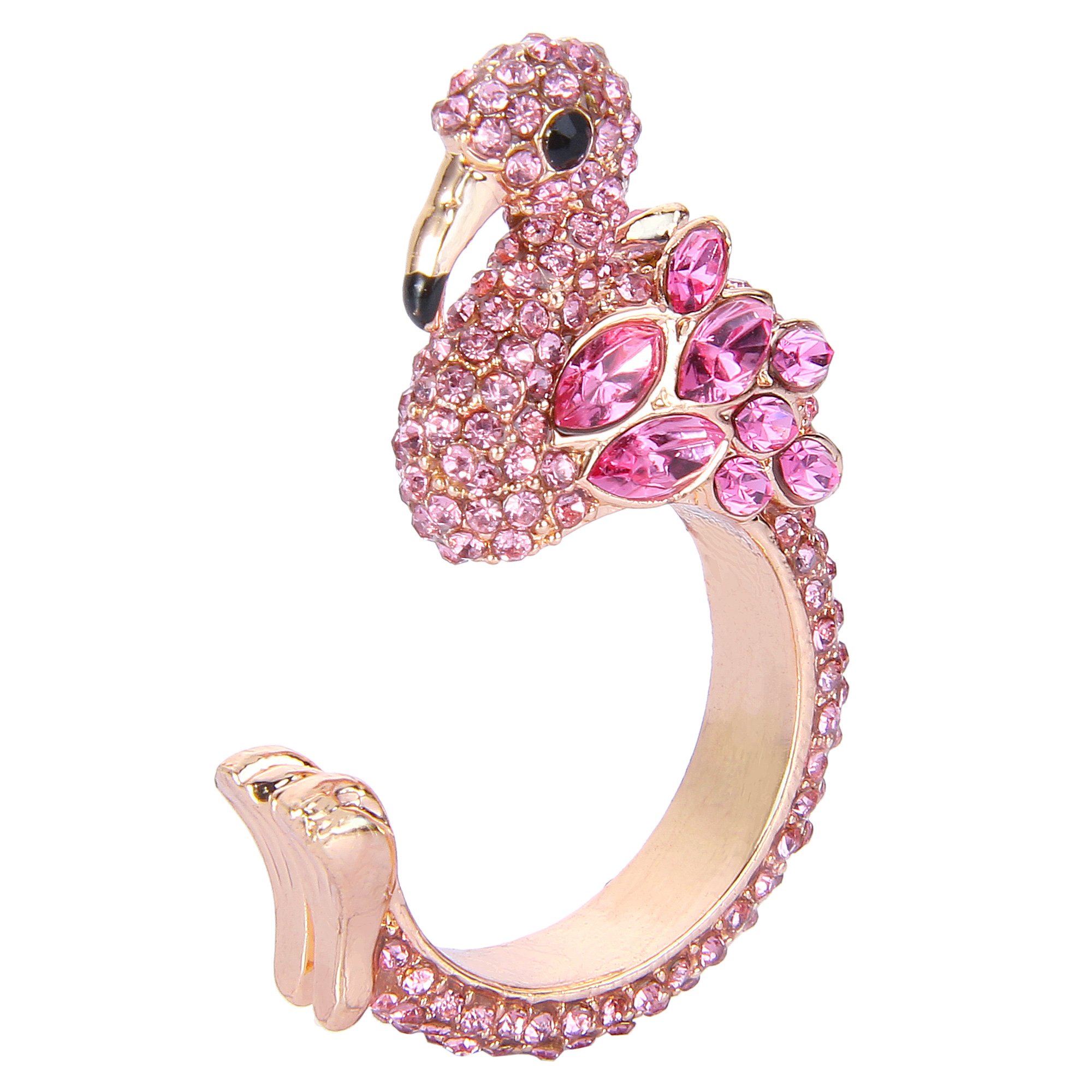EVER FAITH Gold-Tone Austrian Crystal Lovely Little Flamingo Statement Cuff Ring Pink Size 7