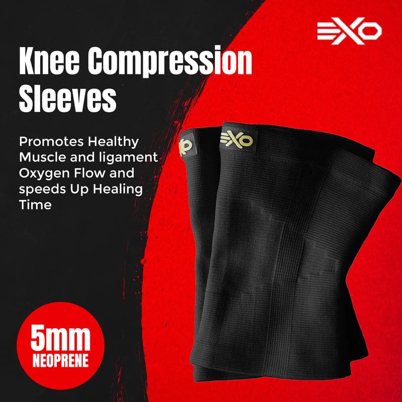 EXO Knee Compression Sleeves, Neoprene Sleeves for Women and Men, High-Performance Knee Compression Support for Squats, Weight Lifting, Powerlifting, Workout - Suitable for Joints, & Arthritis Pain