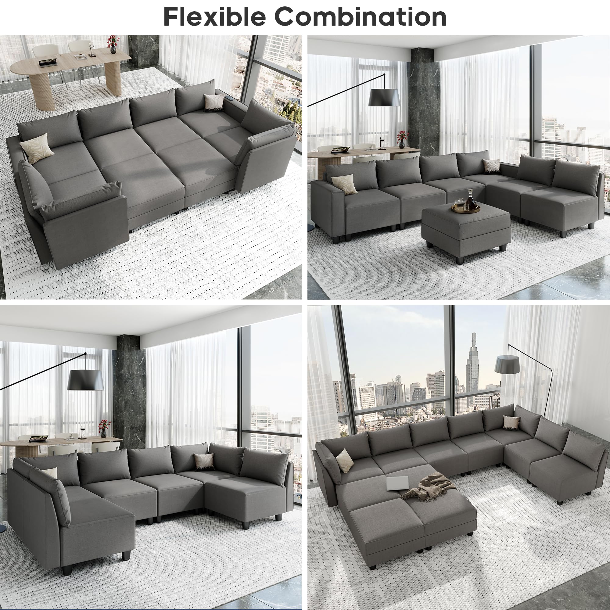 LLappuil Modular Sectional Storage Couch Ottoman Seats,Storage Ottoman Footrest Modules for Customizable Sectional Sofa, Breathable Solft Fabric, Washable, Removable, Dark Grey