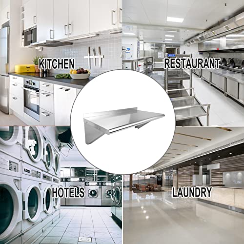 Karpevta Stainless Steel Wall Mount Shelf 12x24 Inch Stainless Steel Shelf Wall Mounted Stainless-Steel Shelf Wall Mountable for Kitchen, Utility Room