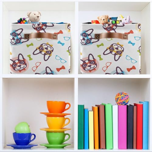 Emelivor Dog Hipster Storage Basket Bins Sturdy Toy Storage Organizer Bins Laundry Basket with Handles for Home Boys Girls Office Closet Shelf Nursery Baskets,1 pcs