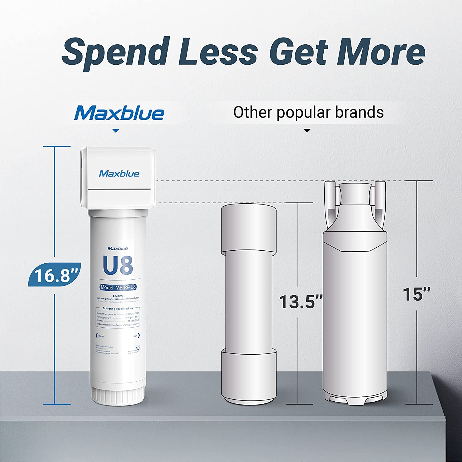 Maxblue U8-ST Under Sink Water Filter System, 2 Years High Capacity, Reduces Lead, Chlorine, Heavy Metals, Bad Taste & Odor, Under Counter Water Filter Direct Connect to Kitchen Faucet, USA Tech