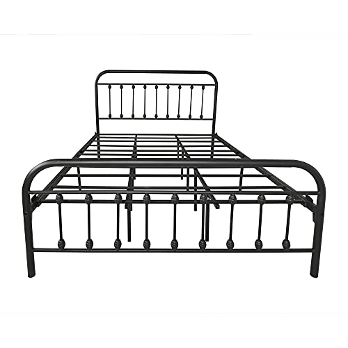 FANYHOME Queen Size Classic Metal Platform Bed Frame Mattress Foundation with Victorian Style Iron-Art Headboard/Footboard/Under Bed Storage/No Box Spring Needed/Black