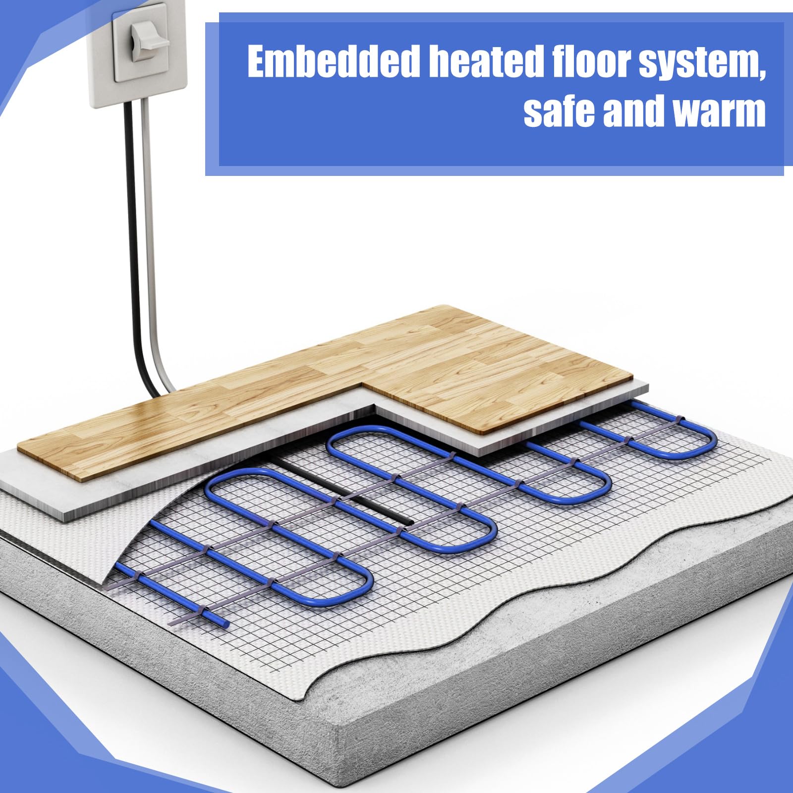 Electric Radiant Floor Heating System Kit for Under Tile and Laminate, Radiant Heated Floor Mat Self Adhesive, Floor Direct Mount Heating Mat Roll, Adjustable Tape (1 Amps, 10.8 Sqft)