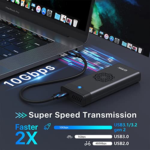 M.2 NVME SSD Enclosure with Cooling Fan, 10 Gbps USB C 3.2 Gen 2 PCIE NVME Adapter, 6Gbps SATA, M.2 Reader with Aluminum Case Support UASP Trim for PCIe M-Key(B+M Key) SSD 2242/2260/2280