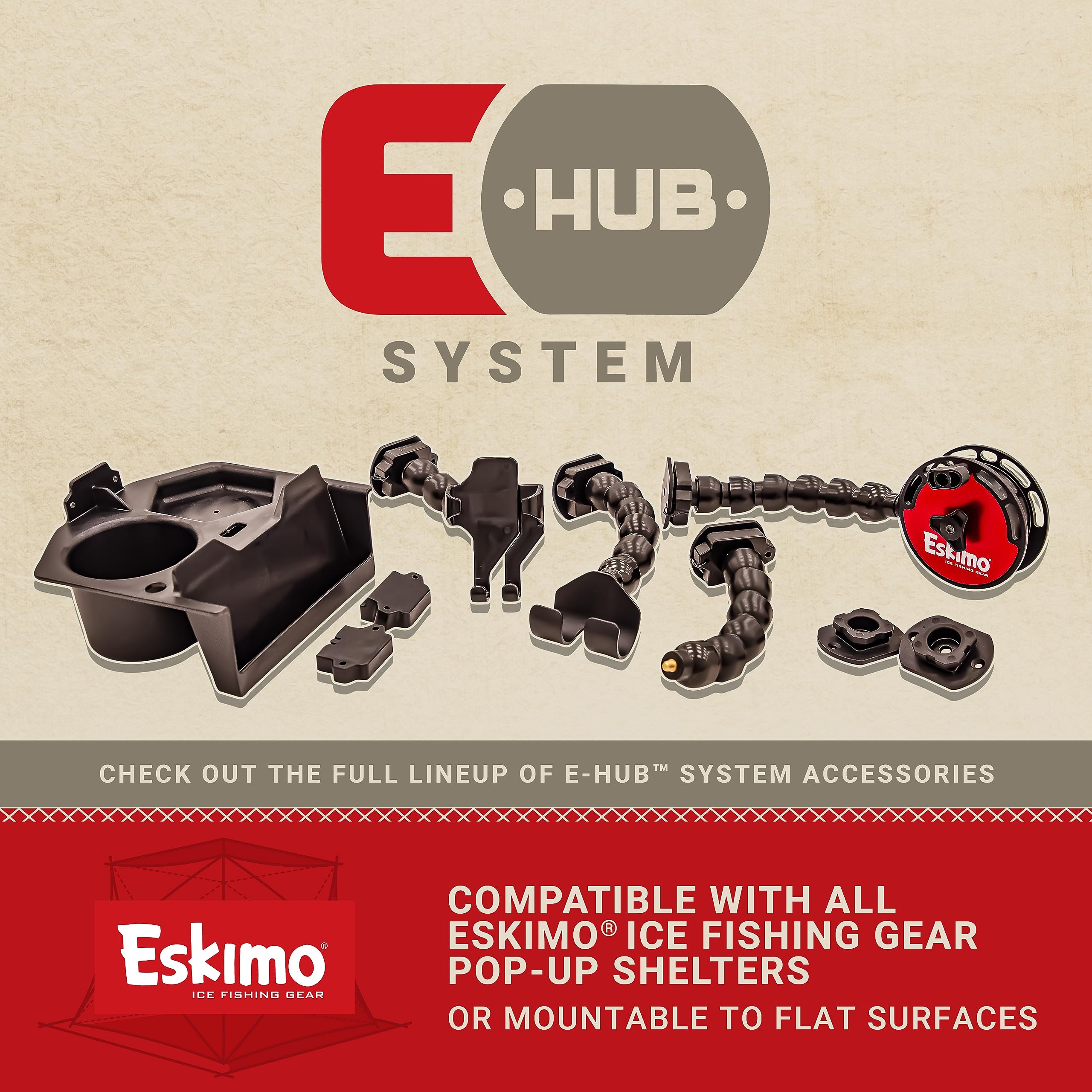 Eskimo® 41945 E-Hub™ Table, Ice Shelters, Cup Holder, Phone Tray, Hub Attachment, Black