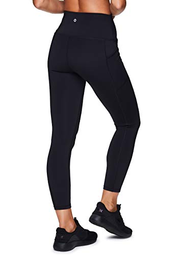 RBX Active Women's 7/8 Gym Legging Squat Proof Ankle Length Workout Yoga Legging with Pockets High Waisted Moisture Wicking Running Tights with Side Pockets 7/8 Jet Black L