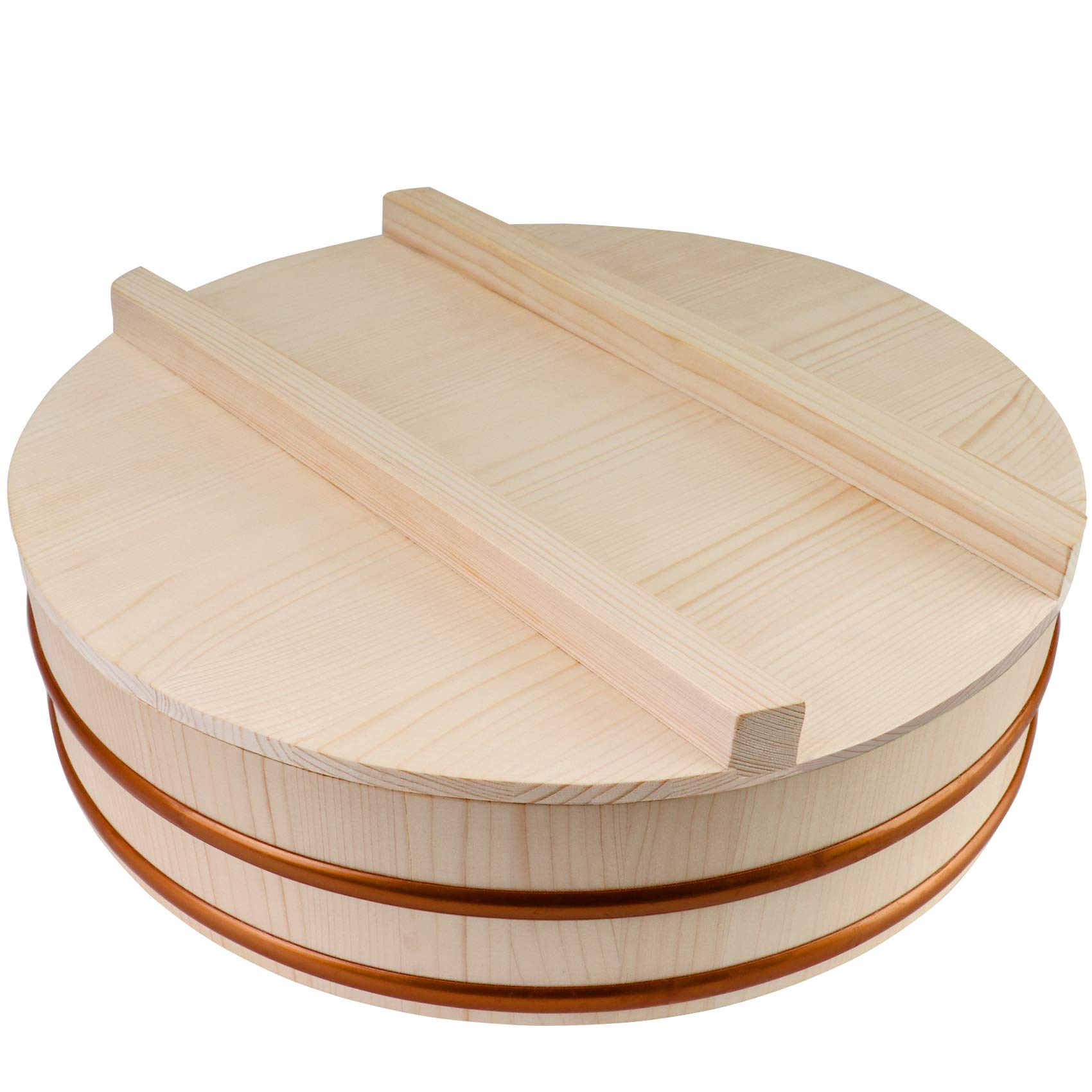Kichgather Wooden Sushi Rice Bowl with Lid Hangiri Sushi Oke Sushi Rice Mixing Tub (14.2 β with lid)