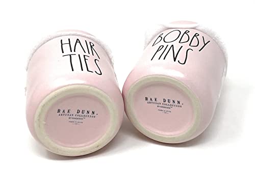 Rae Dunn Hair Ties And Bobby Pins Pink Ceramic Canister Set