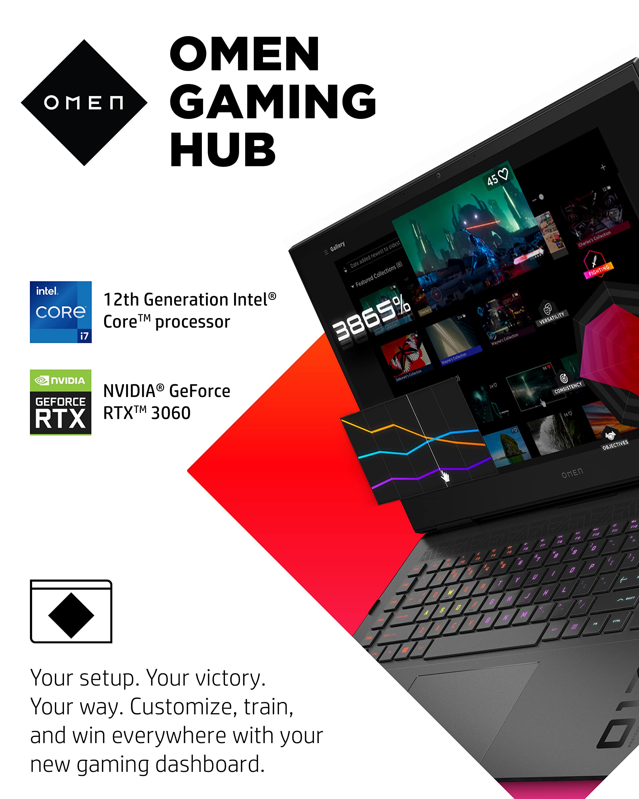 HP OMEN 17-inch Laptop, Intel Core i7-12700H, NVIDIA GeForce RTX 3060, 32 GB RAM, 2TB SSD, Windows 11 Home (17-ck1010nr, Shadow Black Aluminum)