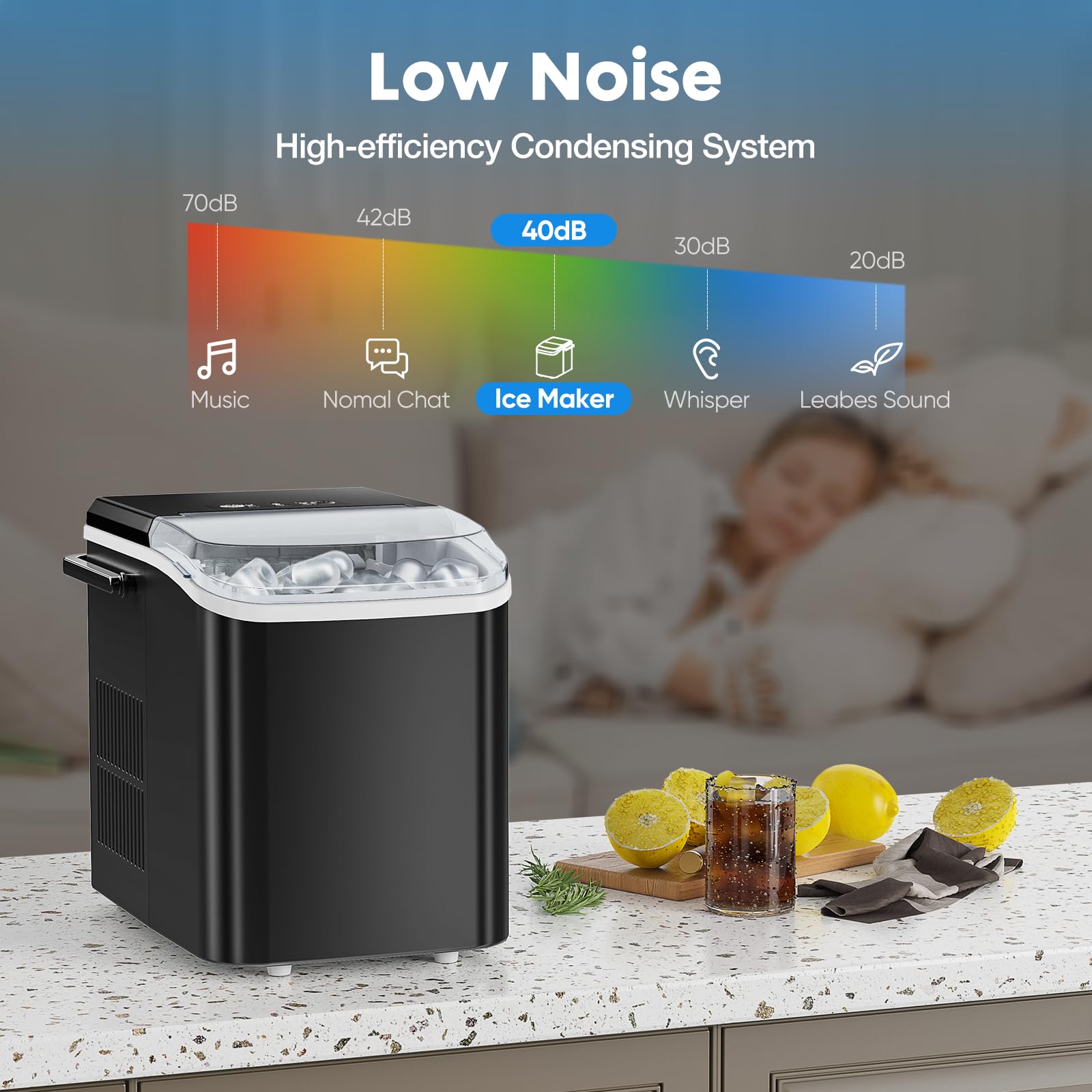 OLIXIS Ice Maker Countertop, 9 Cubes Ready in 6 Mins, 26lbs in 24Hrs, Self-Cleaning Ice Machine with Ice Scoop and Basket, 2 Sizes of Bullet Ice Black