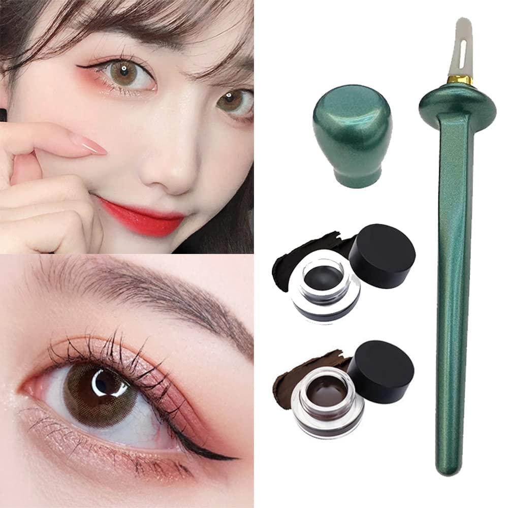 HUREDF 3Pcs Silicone Eyeliner Tool,Easy No-Skip Eyeliner,Reusable Silicone Eyeliner Applicator Tool Waterproof Long Lasting & Transfer Resistant Easy to Clean(Eyeliner Tool + 2 Sticks/Brown & Black)