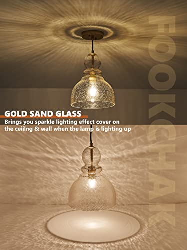 FookChak Gold Pendant Light, Modern Glass Pendant Lighting Over Table 10inch Large Brass Ceiling Haning Light Fixture for Kitchen Island Kitchen Sink Dining Room Hallway Entrance, 1-Light E26