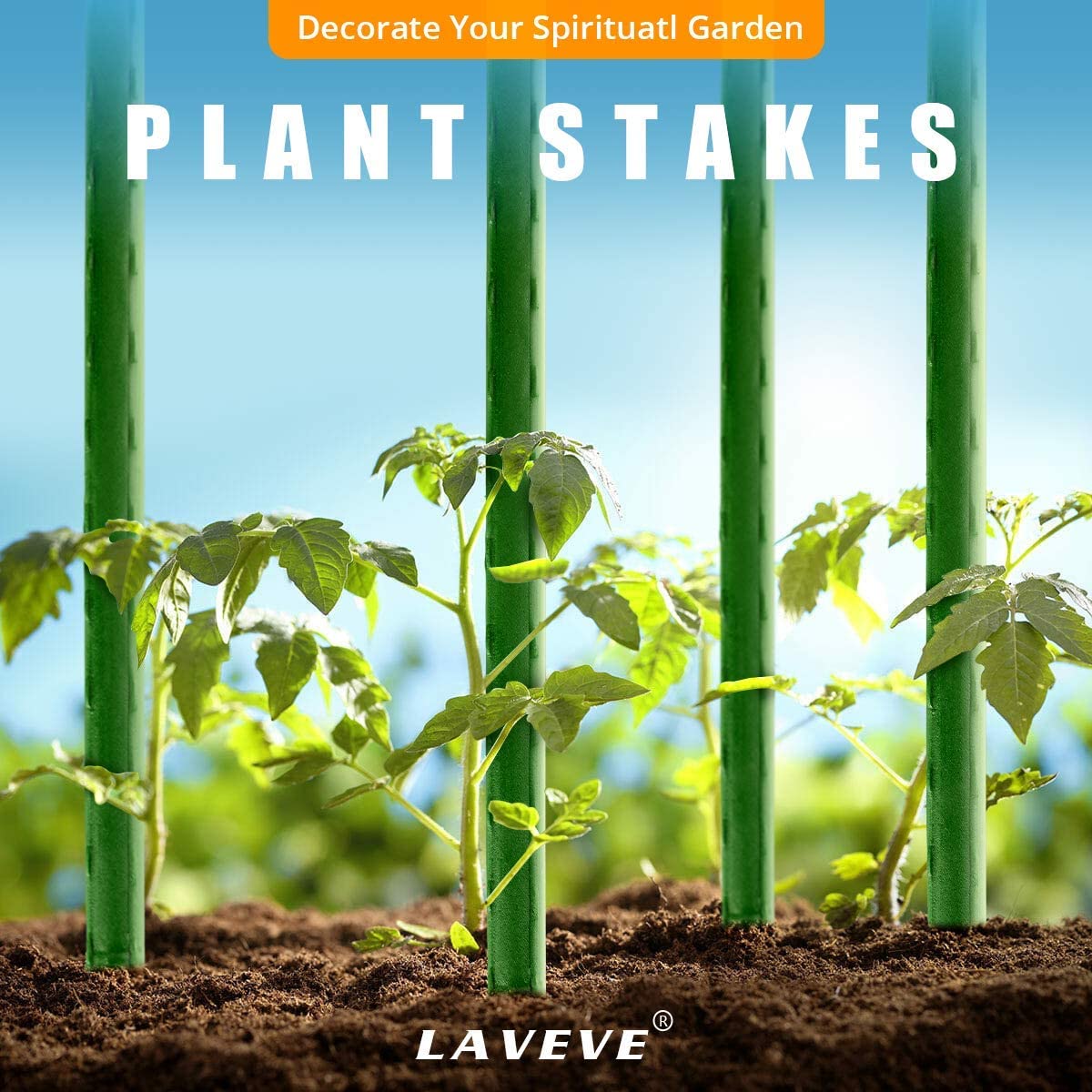LAVEVE Garden Stakes 36 Inches Heavy Duty Steel Tomato Stakes, Plastic Coated Support Stakes for Securing Trees, Climbing Plants, Cucumber, Beans, 20 Pack