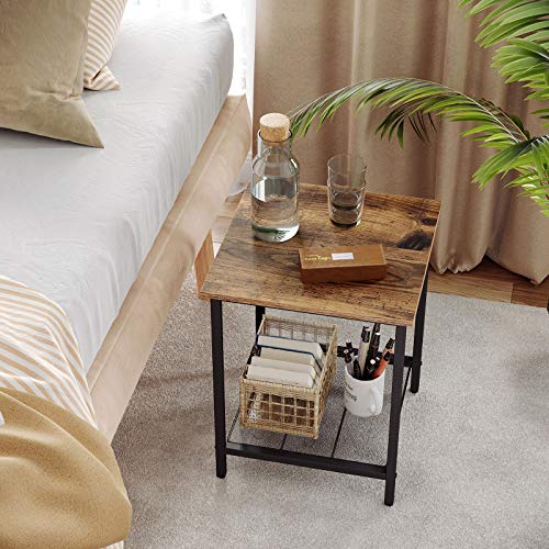 VASAGLE End Table,2-Tier Nightstands Side Table Night Stand Bedside Desk for Small Space in Living Room, Bedroom, , Steel Frame, Easy Assembly, 1 Pack, Chestnut Brown and Black, ULET202B07