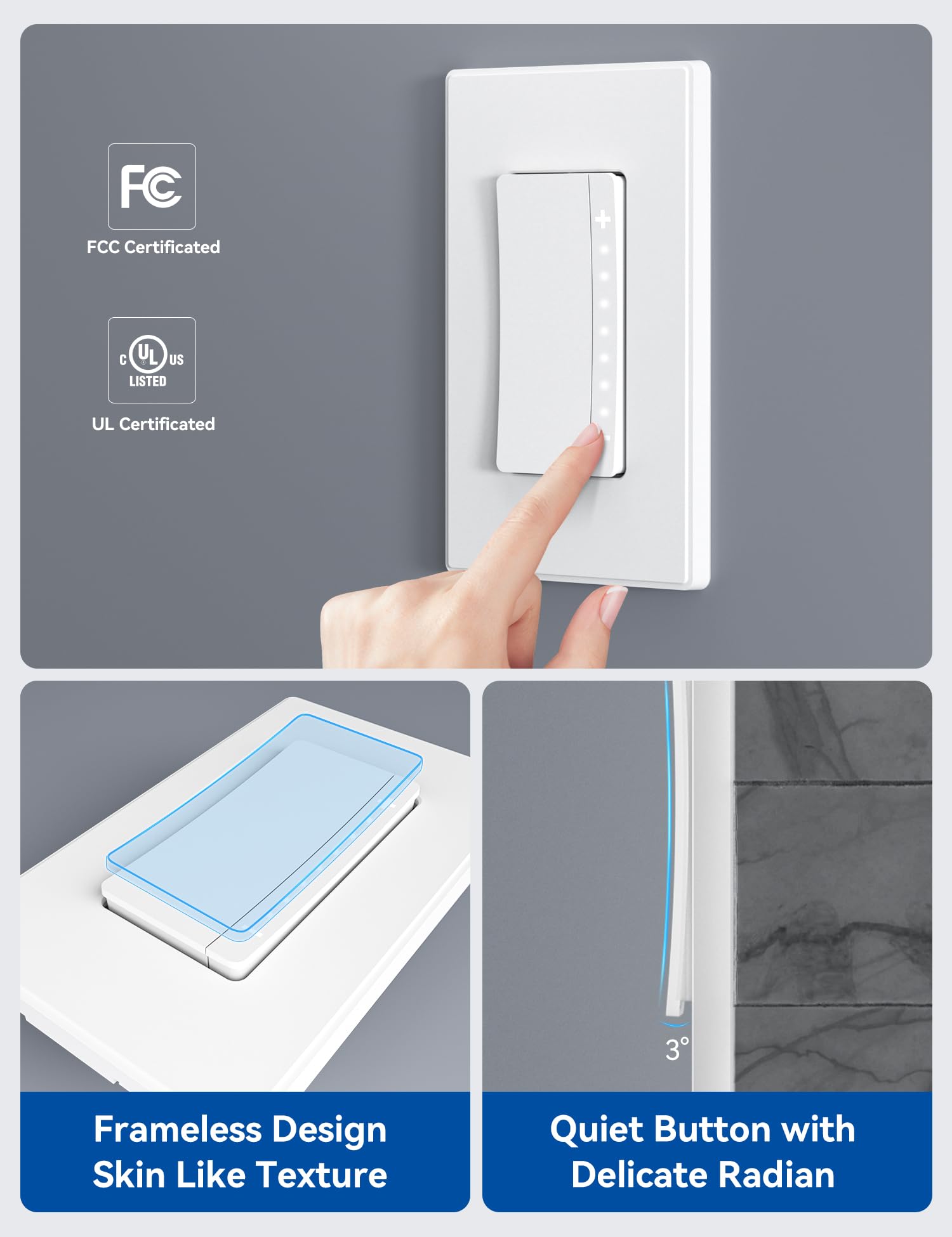 ELEGRP Single Pole Smart Dimmer Light Switch DPR10, 2.4GHz Wi-Fi Dimmer Switch Compatible with Alexa and Google Assistant, Needs Neutral Wire, No Hub Required, UL and FCC Listed, White, 1 Pack
