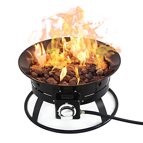 Mazatzal 20" Upgrade Portable Propane Fire Pit 52,000 BTU Outdoor Smokeless Gas Firepit Mini Electric Fire Pits for Outside Camping Campfire RV Backyard Deck Patio with Lid & Strap Lava Rock Stone