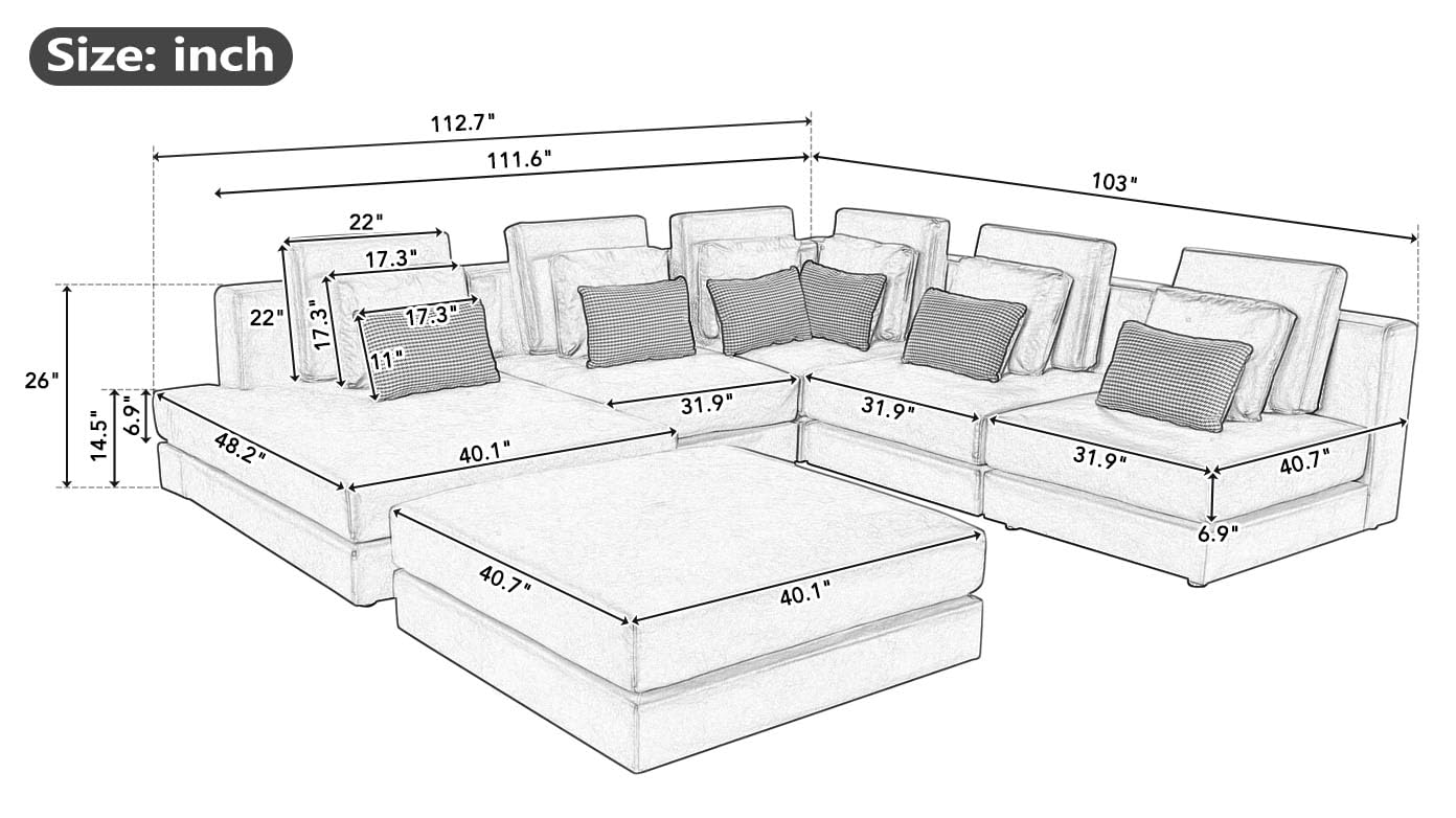 Olodumare Oversized Modular Technical Leather Sectional Sofa Couch,U Shaped Convertible Corner Couch with Reversible Chaise Lounge and Movable Ottoman, Living Room Furniture Sets,Grey