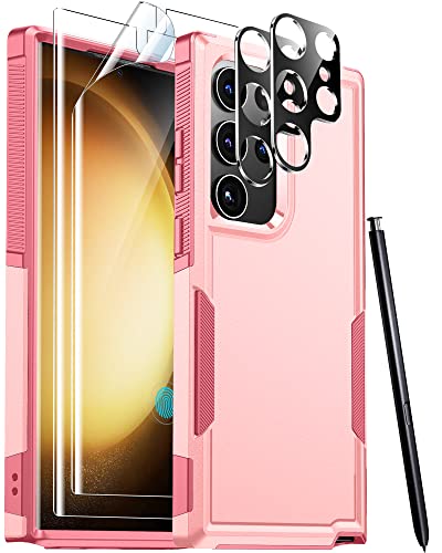 Red2Fire for Samsung Galaxy S23 Ultra Case, [Military Grade Shockproof] with 2Pack [Soft Screen Protector + Camera Protector] Heavy Duty Full Body Protection Phone Case for S23 Ultra Case 5G, Pink