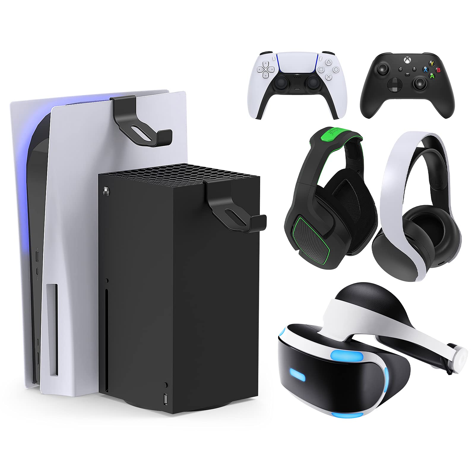 Game Controller Holder for Xbox Series X/for Playstation 5-2 Pack Universal Controller & Headsets Holder Stand for Xbox Series X/S, for Xbox One, for PS5, Headphone, Stay Organized & No Screws