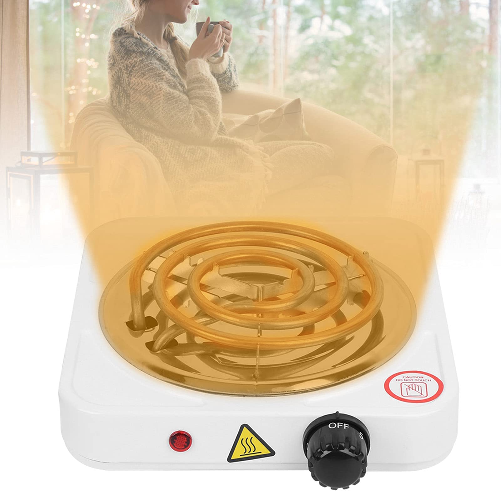 Electric Single Burner, 1000W Portable Electric Coil Hot Plate, Adjustable Temperature Single Electirc Cooktop with Power Indicator Lights for Dorm Office Home, Compatible with All Cookware