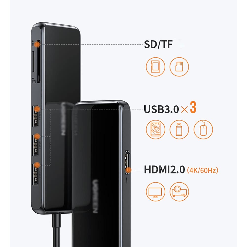 Hub Dock Adapter USB C Hub Adapter 6 in 1 USB C to HDMI Adapter with 4K HDMI, 3 USB 3.0, SD/TF Card Reader for Type C Devices Computer Accessories