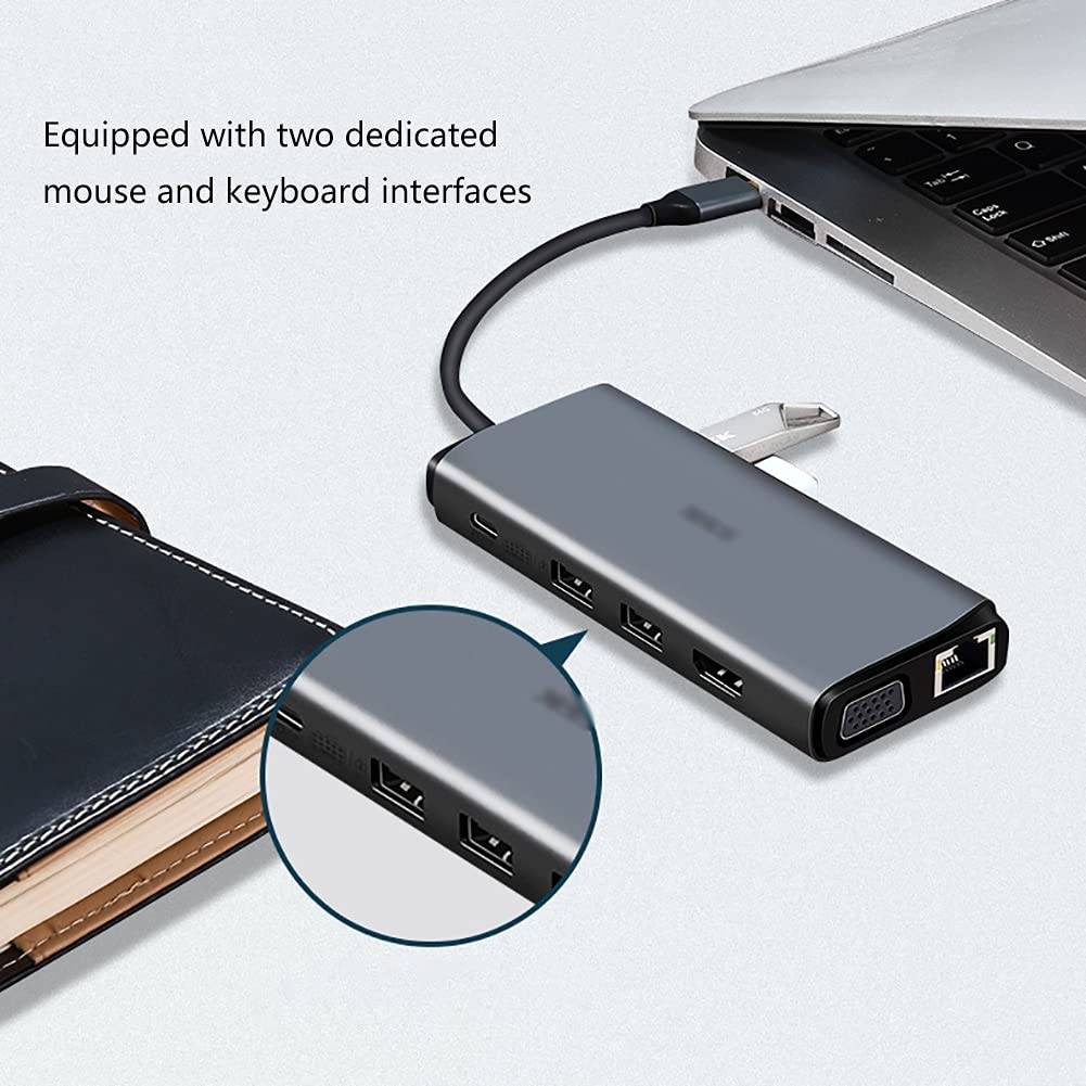 Hub Dock Adapter USB C Hub 10-in-1 with HDMI, VGA, 2 USB 3.0 Ports, 2 Keyboard/Mouse Ports, PD 3.0 Ports, Ethernet and SD/TF Cards Reader Computer Accessories