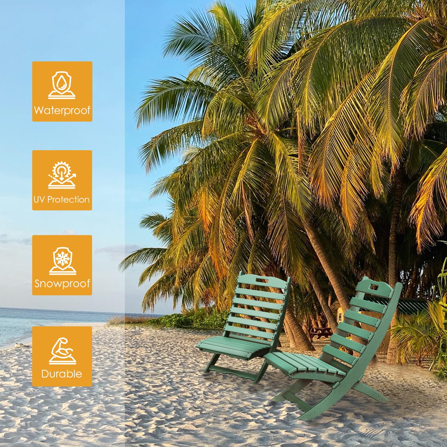 IVY&LANE Portable Xavier-Chairs Set of 4 | Folding-Adirondack-Chair | Wave | HDPE Plastic | Limited Edition | Forest Green | All-Weather Resistant | for Outdoor Fire-Pit Patio Lawn Beach Poolside