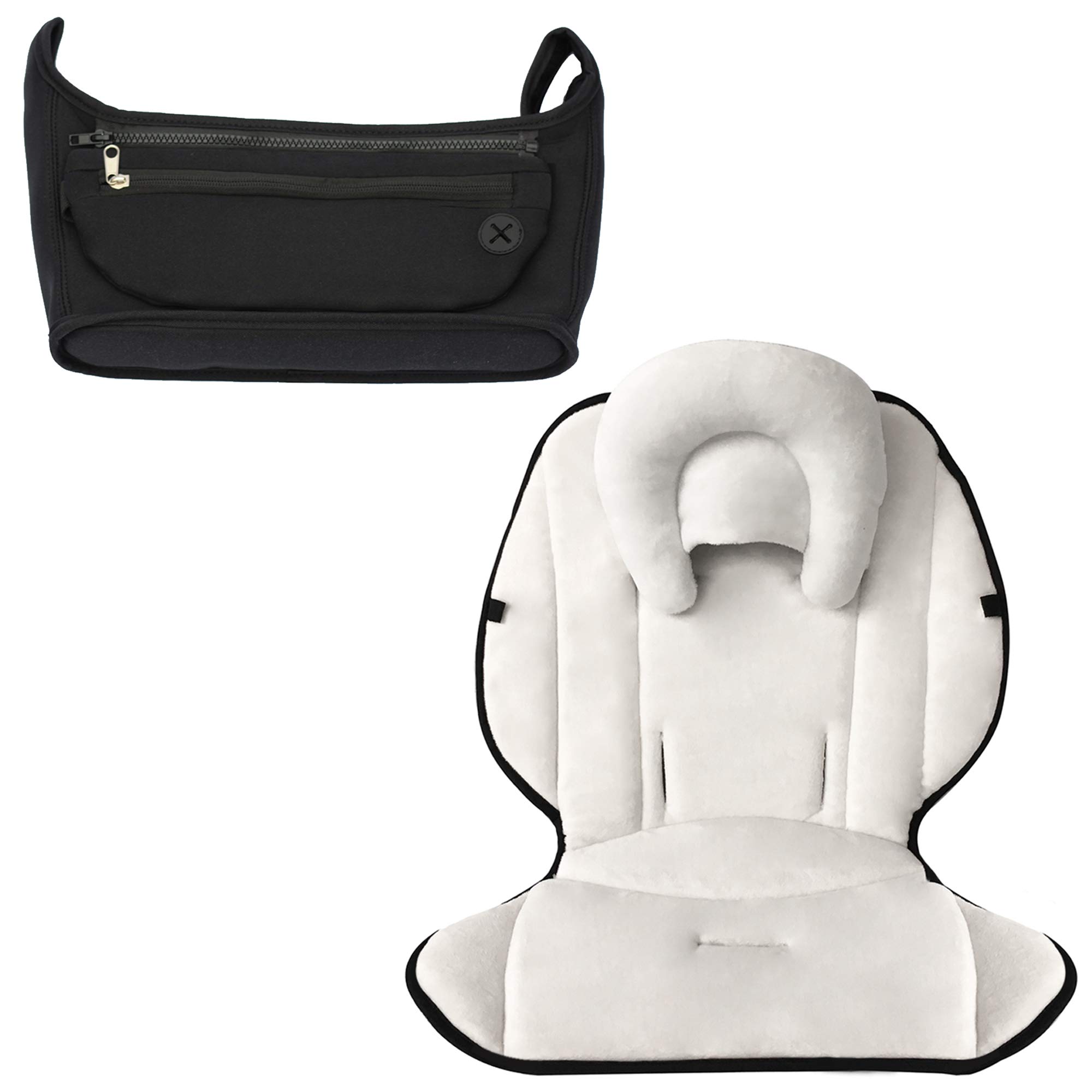 Farnodbaby Infant Baby Stroller Insert Compatible with UPPAbaby VISTA CRUZ MINU G-Link G-Luxe + Stroller Organizer Set | Affordable Stroller Accessories Set | Bundle: 4 Items (Grey-Black)