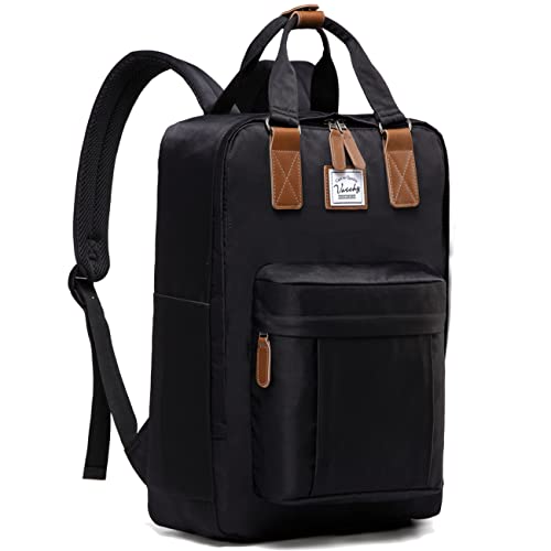 VASCHY Laptop Backpack for Men Women, 15.6inch Vintage School Backpack for Teens Bookbag Daypack,Water Resistant School Bag Rucksack for College Travel Work Business Black