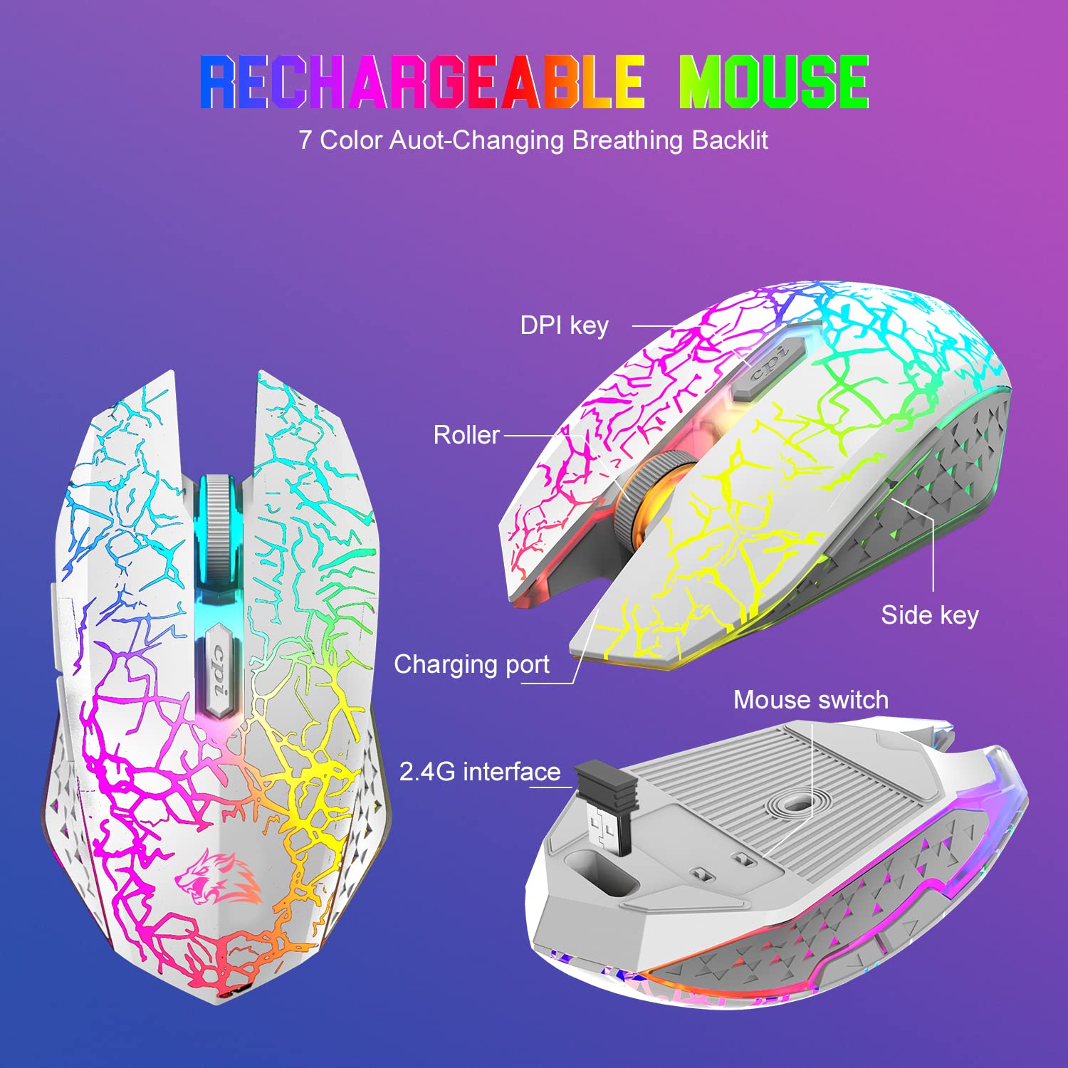 FELICON Small Double Color Keyboard and Mouse Combo, Rechargeable RGB Backlit 64 Key TKL Mechanical Keyboard and Crack Backlight Mouse, Mouse Pad for PC, MAC, Gamer